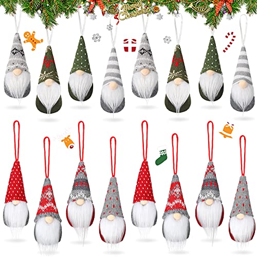 Christmas Ornaments Christmas Tree Hanging Gnomes Ornaments Handmade Swedish Tomte Decorations Plush Scandinavian Santa Elf Hanging Dolls for Christmas Holiday Party Decorations(16 Pieces)