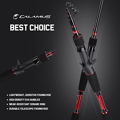 Calamus T1 Telescopic Fishing Rod and Reel Combo, Fishing Gear Set with Fishing Line, Fishing Lures Kit& Accessories and Carrier Bag for Saltwater Freshwater-Casting 6'6''- Moderate Fast- Medium Heavy