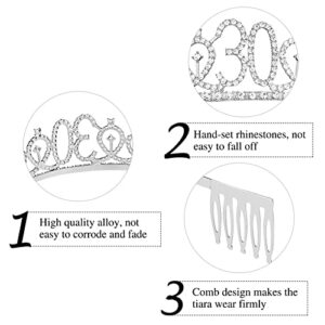 30th Birthday Sash & Rhinestone Tiara Kit- Happy 30th Birthday Gifts for Women 30th Birthday Party Decorations (silver)