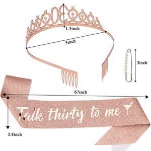 Semato 30th Birthday Sash & Rhinestone Tiara Kit- Happy 30th Birthday Gifts for Her 30th Birthday Decorations for Women (rose gold)