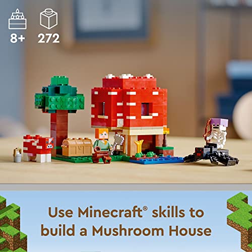 LEGO Minecraft The Mushroom House Set, 21179 Building Toy for Kids Age 8 Plus, Gift Idea with Alex, Mooshroom & Spider Jockey Figures