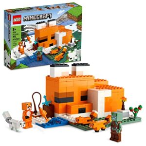 lego minecraft the fox lodge house 21178 animal toys with drowned zombie figure, birthday gift for kids, boys and girls age 8 plus years old