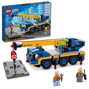 lego city great vehicles mobile crane truck toy building set 60324 - construction vehicle model, featuring 2 minifigures with tool toys kit and road plate, playset for boys and girls ages 7+