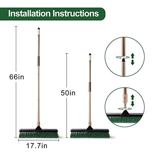 Eyliden 18" Wide Push Broom with 66" Long Handle, Heavy-Duty Professional Outdoor Indoor Brooms with Stiff Bristles, Garage Broom for Sidewalk Driveway Yard Patio Decks Bathroom Cleaning