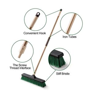 Eyliden 18" Wide Push Broom with 66" Long Handle, Heavy-Duty Professional Outdoor Indoor Brooms with Stiff Bristles, Garage Broom for Sidewalk Driveway Yard Patio Decks Bathroom Cleaning