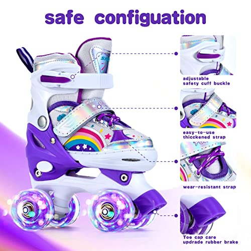 SHDSL Girls Roller Skates for Kids Beginners 4 Size Adjustable, Light UP 8 Wheels Shine, Fun Illuminating Boys patines para niñas