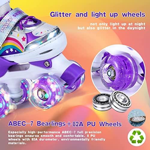 SHDSL Girls Roller Skates for Kids Beginners 4 Size Adjustable, Light UP 8 Wheels Shine, Fun Illuminating Boys patines para niñas