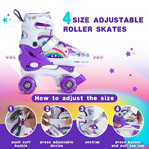 SHDSL Girls Roller Skates for Kids Beginners 4 Size Adjustable, Light UP 8 Wheels Shine, Fun Illuminating Boys patines para niñas