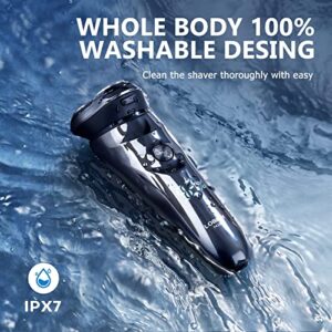 LOBINH Electric Shaver for Men, 100% Washable Rotary Shaver, Rechargeable Waterproof Electric Razor Wet & Dry Shaving with Pop-up Trimmer, 1 Hour Fast Charging, 4D Floating Head, LCD Power Indicator