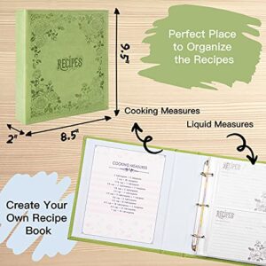 COFICE Recipe Book to Write in Your Own Recipes, 8.5x9.5 Recipe Ring Binder with PU Faux Leather Cover, 4x6 Cards and Tabbed Dividers, Green