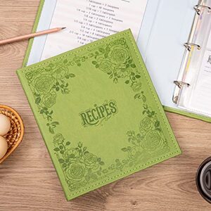 COFICE Recipe Book to Write in Your Own Recipes, 8.5x9.5 Recipe Ring Binder with PU Faux Leather Cover, 4x6 Cards and Tabbed Dividers, Green