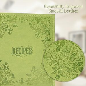 COFICE Recipe Book to Write in Your Own Recipes, 8.5x9.5 Recipe Ring Binder with PU Faux Leather Cover, 4x6 Cards and Tabbed Dividers, Green