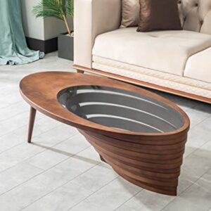 by Papella Design, Natural Walnut Veener Coffee Tables for Living Room, Rustic Table, Mesa De Centro para Sala, Center Table, Glass Table top, Walnut Color, (Drop)