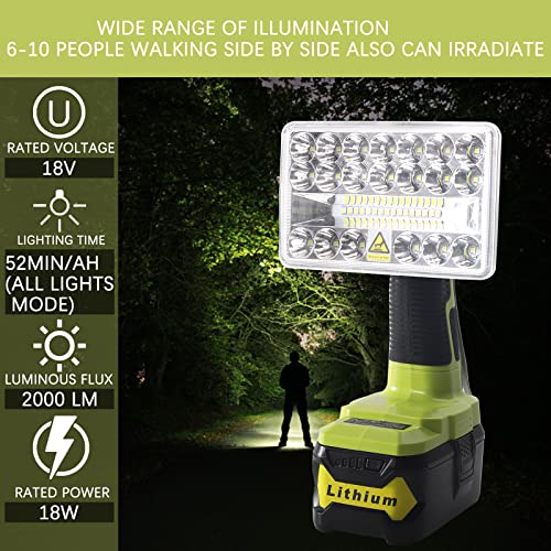 YEX-BUR Cordless LED Work Light for Ryobi 18-Volt ONE + Lithium Ion NiCd NiMh Batteries P108, 18W 2000LM Power LED Spotlight Handheld Flashlight Portable Jobsite Light with 110 Degree Pivoting Head