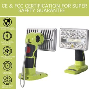 YEX-BUR Cordless LED Work Light for Ryobi 18-Volt ONE + Lithium Ion NiCd NiMh Batteries P108, 18W 2000LM Power LED Spotlight Handheld Flashlight Portable Jobsite Light with 110 Degree Pivoting Head