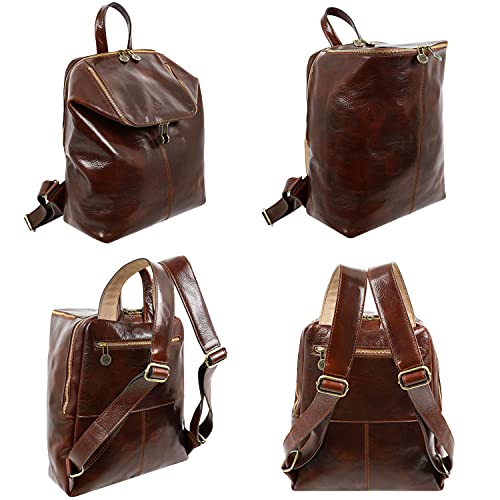 Time Resistance Leather Backpack Vintage Rucksack Business Backpack Unisex Bag Brown