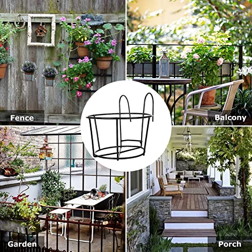 FVIEXE 6PCS Hanging Railing Planter, Over the Rail Flower Pot Holder Hanger, Balcony Planters Railing Hanging, Round Plant Baskets Metal Potted Stand Mounted Deck Porch Patio for Indoor Outdoor, Black