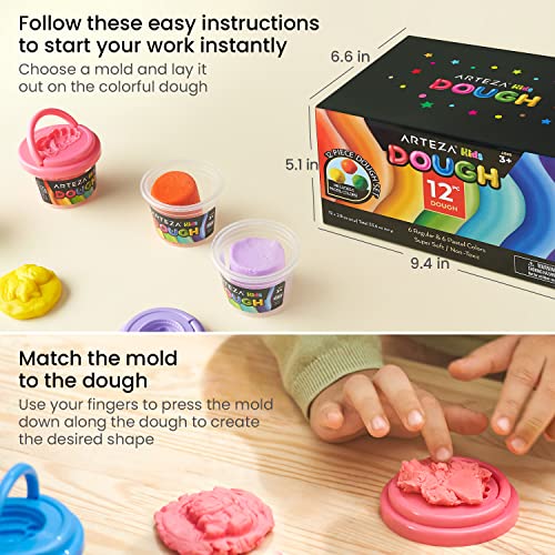 Arteza Kids Play Dough, 6 Pastel and 6 Regular Colors, 2.8-oz Tubs, Soft, Air-Tight Containers, Art Supplies for Kids Crafts and Playtime Activities