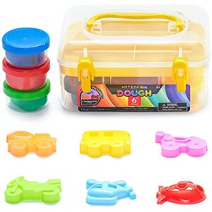 arteza kids play dough, 6 transportation molds, 6 colors, 1-oz tubs, soft, art supplies for kids crafts, birthday gifts for boys and girls