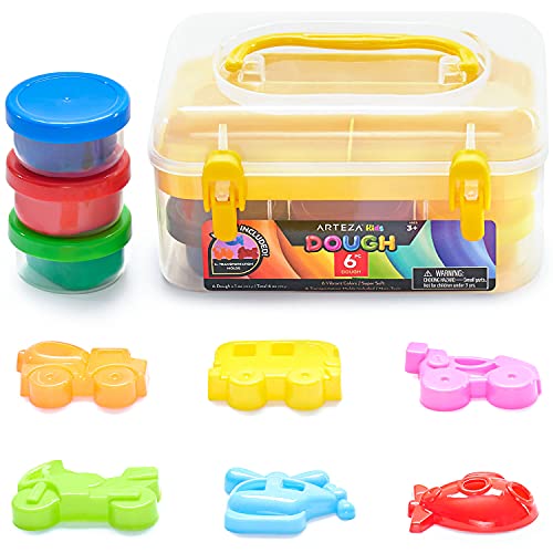 Arteza Kids Play Dough, 6 Transportation Molds, 6 Colors, 1-oz Tubs, Soft, Art Supplies for Kids Crafts, Birthday Gifts for Boys and Girls