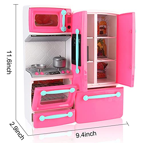 Doll Size Pink Gourmet Kitchen Cooking Toy Play Set | Play House & Accessories with Doll | Girls Pretend Play Furniture Appliances with Lights & Sound