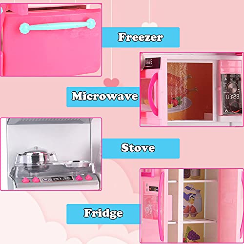 Doll Size Pink Gourmet Kitchen Cooking Toy Play Set | Play House & Accessories with Doll | Girls Pretend Play Furniture Appliances with Lights & Sound