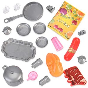 Doll Size Pink Gourmet Kitchen Cooking Toy Play Set | Play House & Accessories with Doll | Girls Pretend Play Furniture Appliances with Lights & Sound