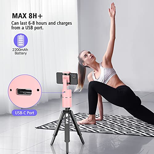 Auto Face Tracking Phone Holder, No App Required, 360° Rotation Face Body Phone Tracking Tripod Smart Shooting Camera Mount for Live Vlog Streaming Video, Rechargeable Battery-Pink