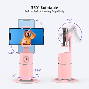 Auto Face Tracking Phone Holder, No App Required, 360° Rotation Face Body Phone Tracking Tripod Smart Shooting Camera Mount for Live Vlog Streaming Video, Rechargeable Battery-Pink