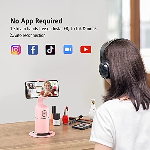 Auto Face Tracking Phone Holder, No App Required, 360° Rotation Face Body Phone Tracking Tripod Smart Shooting Camera Mount for Live Vlog Streaming Video, Rechargeable Battery-Pink