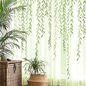 Willow Voile Curtains Cute Green Sheers Leaf Curtain Tulle Vine Window Curtains Nursery Green Sheers Ivy Pretty Curtain for Kids Living Room Bedroom Window Door Balcony (2 Pieces,39.4 x 78.7 Inch)