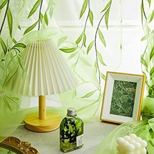 Willow Voile Curtains Cute Green Sheers Leaf Curtain Tulle Vine Window Curtains Nursery Green Sheers Ivy Pretty Curtain for Kids Living Room Bedroom Window Door Balcony (2 Pieces,39.4 x 78.7 Inch)