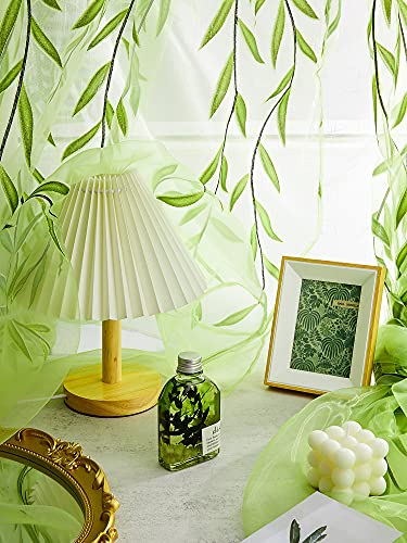 Willow Voile Curtains Cute Green Sheers Leaf Curtain Tulle Vine Window Curtains Nursery Green Sheers Ivy Pretty Curtain for Kids Living Room Bedroom Window Door Balcony (2 Pieces,39.4 x 78.7 Inch)