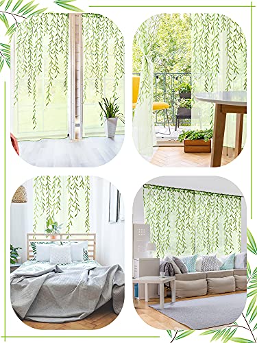 Willow Voile Curtains Cute Green Sheers Leaf Curtain Tulle Vine Window Curtains Nursery Green Sheers Ivy Pretty Curtain for Kids Living Room Bedroom Window Door Balcony (2 Pieces,39.4 x 78.7 Inch)