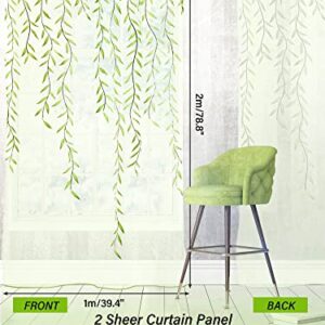 Willow Voile Curtains Cute Green Sheers Leaf Curtain Tulle Vine Window Curtains Nursery Green Sheers Ivy Pretty Curtain for Kids Living Room Bedroom Window Door Balcony (2 Pieces,39.4 x 78.7 Inch)