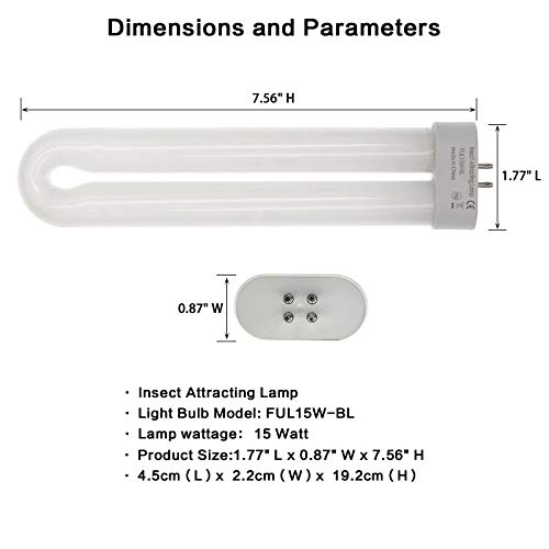 Raindot Bug Zapper U Type Replacement Bulbs 15 Watt,Bug Bulb Zapper Fluorescent UV Lamp Tube - Insect Attracting Lamp FUL15W-BL