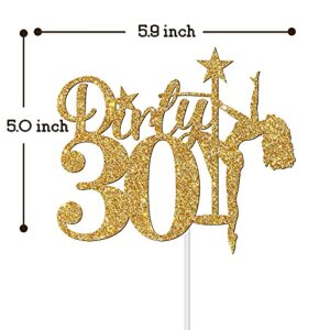 Glitter Golden Dirty 30 Cake Topper for Women Birthday, 30 & Fabulous, Dirty Thirty/Happy 30th Birthday Cake Decoration, Hello 30 Sign, Thirtieth Birthday/Anniversary Party Supplies