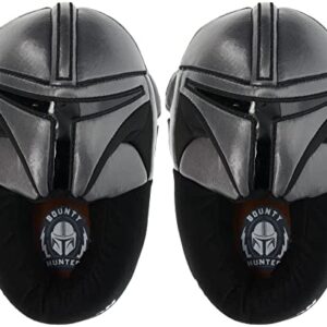 STAR WARS Boys Mandalorian Slipper, Full Body Mando Helmet Novelty Slipper, Grey/Black, Size 1-2 Big Kid