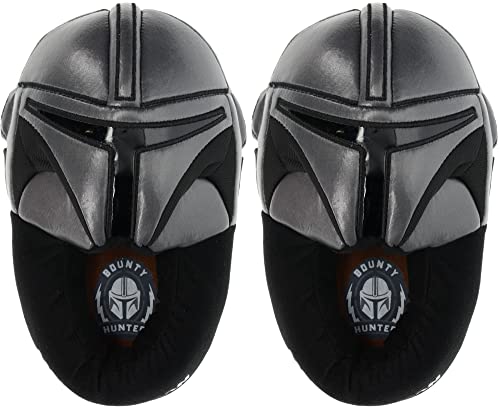 STAR WARS Boys Mandalorian Slipper, Full Body Mando Helmet Novelty Slipper, Grey/Black, Size 1-2 Big Kid