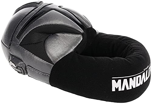 STAR WARS Boys Mandalorian Slipper, Full Body Mando Helmet Novelty Slipper, Grey/Black, Size 1-2 Big Kid