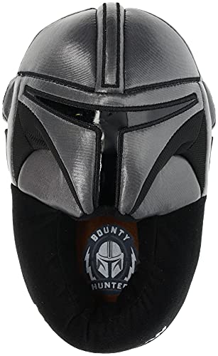 STAR WARS Boys Mandalorian Slipper, Full Body Mando Helmet Novelty Slipper, Grey/Black, Size 1-2 Big Kid