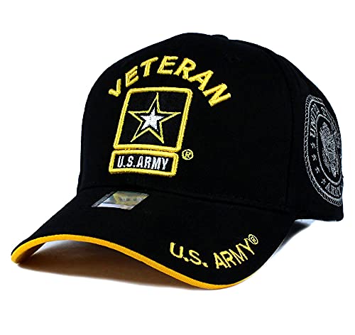 JM WARRIORS US Army Veteran Hat Army Military Official Licensed Adjustable Baseball Cap (Black), One Size