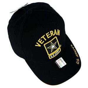 JM WARRIORS US Army Veteran Hat Army Military Official Licensed Adjustable Baseball Cap (Black), One Size