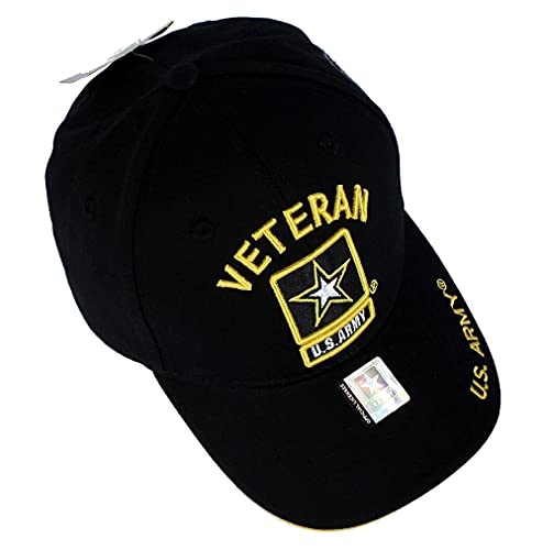 JM WARRIORS US Army Veteran Hat Army Military Official Licensed Adjustable Baseball Cap (Black), One Size