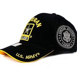 JM WARRIORS US Army Veteran Hat Army Military Official Licensed Adjustable Baseball Cap (Black), One Size