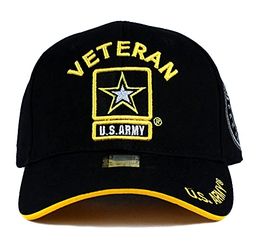 JM WARRIORS US Army Veteran Hat Army Military Official Licensed Adjustable Baseball Cap (Black), One Size