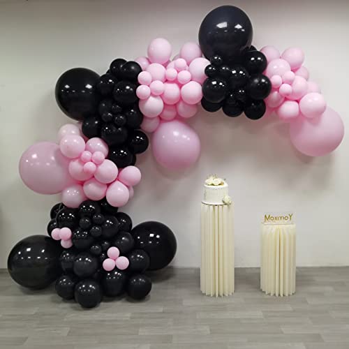 MOXMAY Pink Black Balloon Garland 138/PCS 18In 10In 5In Latex Balloons Arch Kit for Baby Shower Bridal Shower Birthday Party Decors (Pink Black)