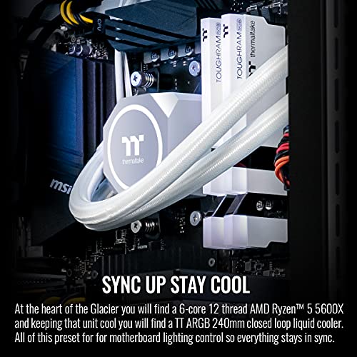 Thermaltake Glacier 360 Liquid-Cooled PC (AMD Ryzen 5 5600X, RTX 3060, 16GB 3600Mhz DDR4 ToughRAM RGB Memory, 1TB NVMe M.2, WiFi, Win 10 Home) Gaming Desktop Computer S3WT-B550-G36-LCS,White