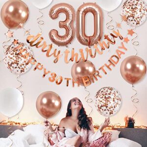 Rose Gold Dirty Thirty Happy 30th Birthday Banner Garland Foil Balloon 30 for Womens 30th Birthday Decorations Hanging Dirty Thirty 30 Year Old 30 Fabulous Birthday Party Supplies Backdrop for Her