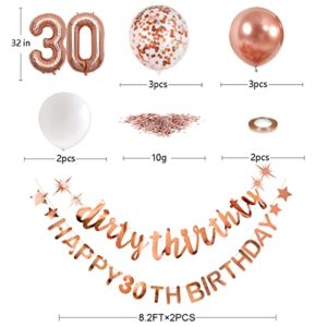 Rose Gold Dirty Thirty Happy 30th Birthday Banner Garland Foil Balloon 30 for Womens 30th Birthday Decorations Hanging Dirty Thirty 30 Year Old 30 Fabulous Birthday Party Supplies Backdrop for Her